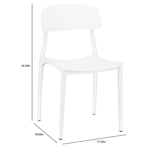 CangLong Slat Back PP Plastic Dining Chairs, Set of 2, White