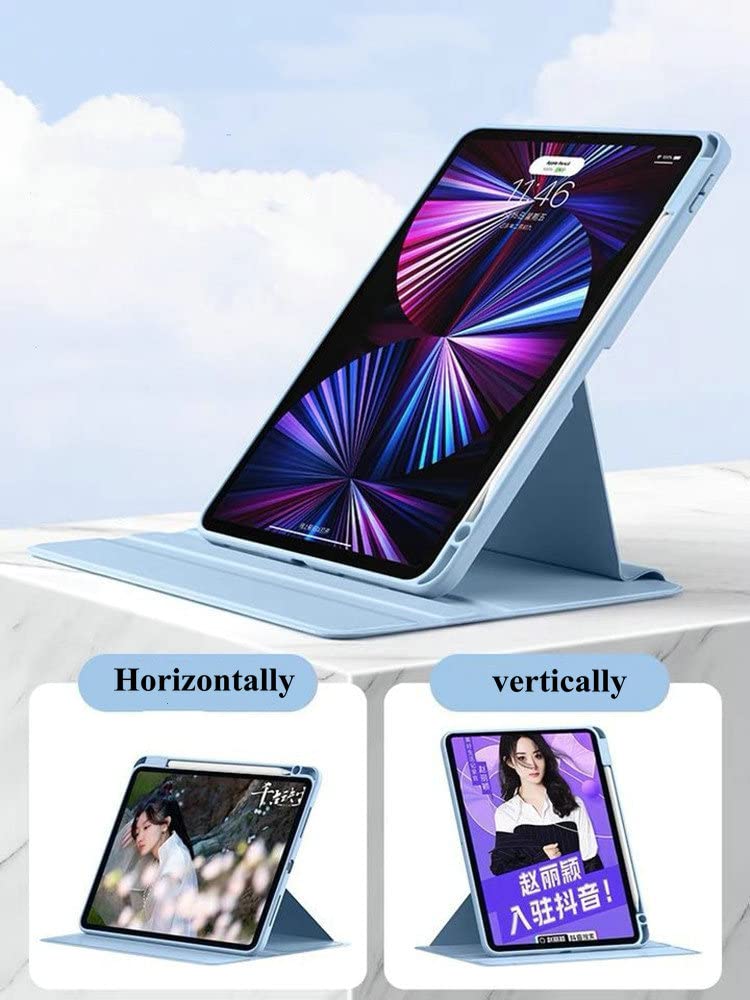 Rotating Case for iPad Mini 6 (iPad Mini 6th Generation 8.3 Inch) - [Built-in Pencil Holder] 360 Degree Rotate Stand Cover, Clear Transparent Back Shell (iPad Mini 6(8.3 inch), Sky Blue)