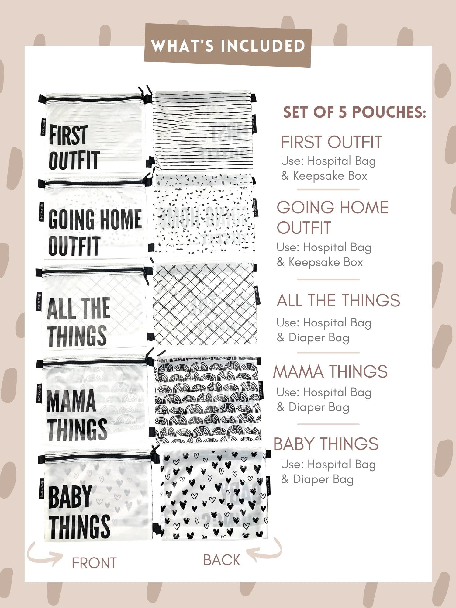 Lucky Love Hospital Bags For Labor and Delivery, Diaper Bag Organizing Pouches and Hospital Bag Essentials For Mom