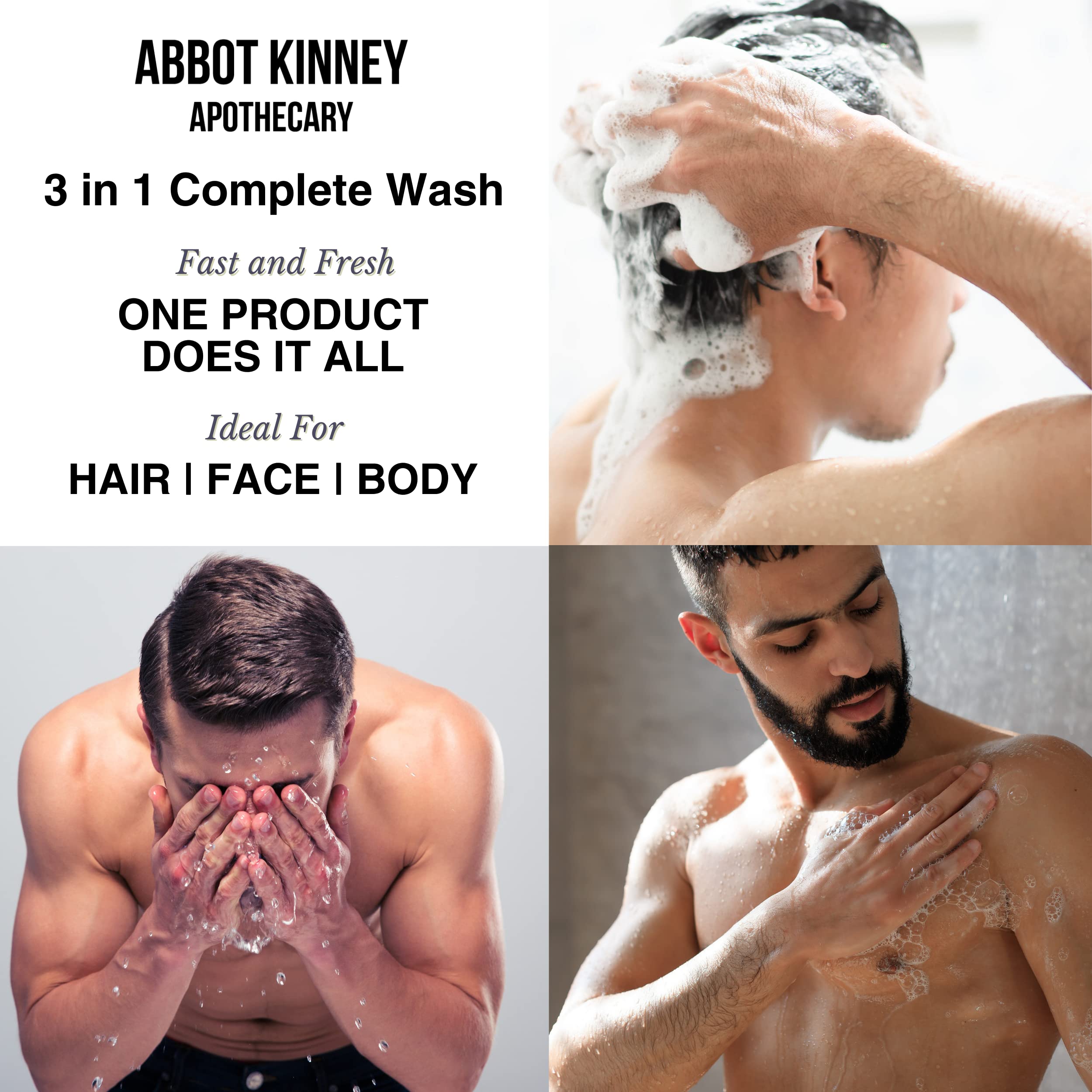 Men's 3-in-1 Wash, Moisturizing Shampoo, Conditioner, and Body Wash for Men, Suitable for All Skin and Hair Types, 32oz - Abbot Kinney Apothecary (Tea Tree) β 2 Pack