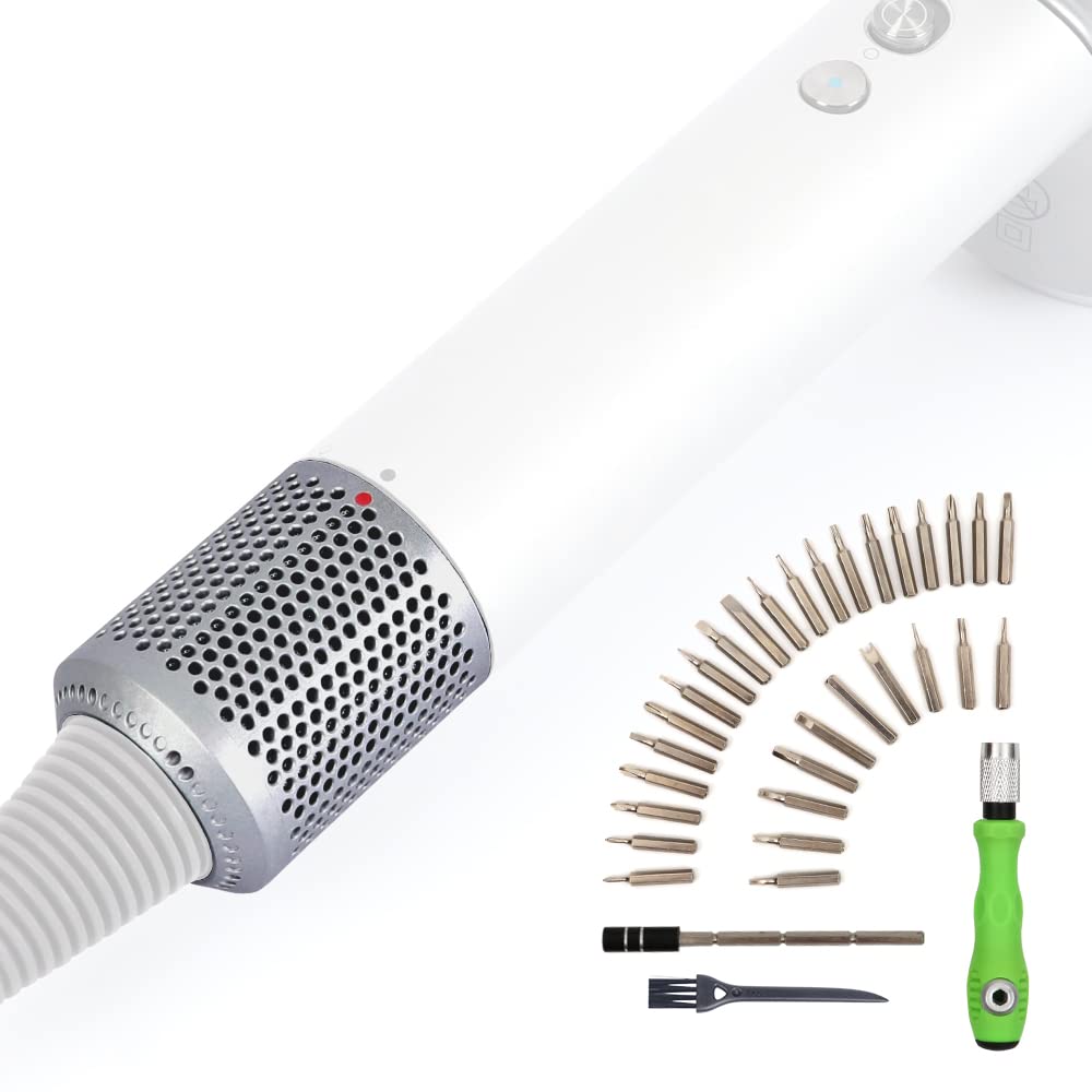 Hair Dryer Strainer Filter Mesh Compatible with Dyson Supersonic Hair Dryer HD01 HD03 HD04 HD08 Models, Filter Cover Cap Replacement Part with 32-in-1 Screwdriver Tool Kit (Silver Gray)