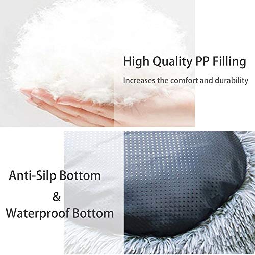 Liaamskin Fluffy Calming Donut Round Dog Bed Shag Lux Plush Cat Bed Self Warming Indoor Sleeping for Small Cat Dog19.7ββX19.7ββ Grey Ombre Clearance