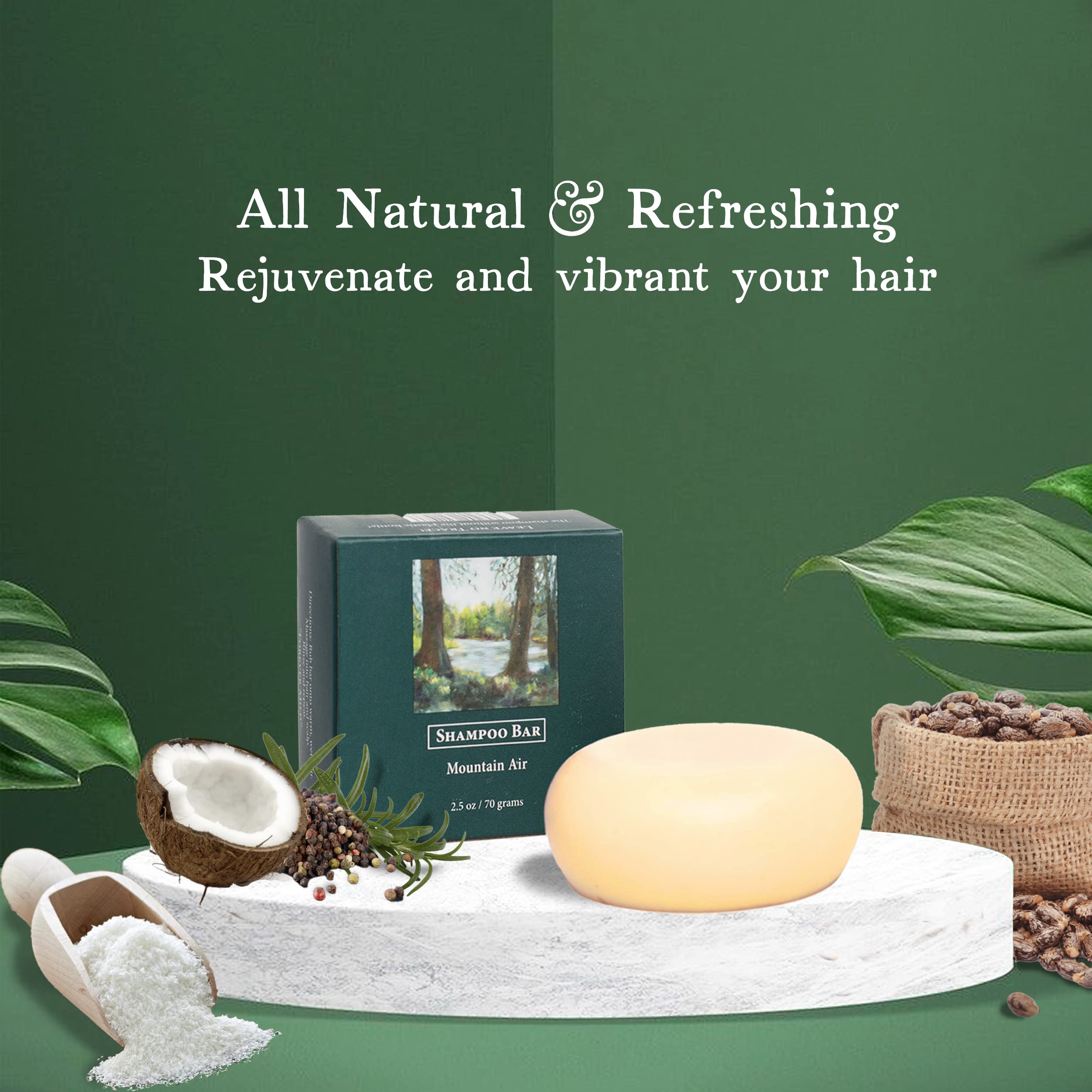 Adirondack Fragrance & Flavor Farm ADK Mountain Air Shampoo Bar for Oily Hair & Sensitive Scalp, Essential Oils, Sulfate-Free Plant-Based Vegan & Eco Friendly Solid Hair Cleanser, 2.5 Oz, 70 grams