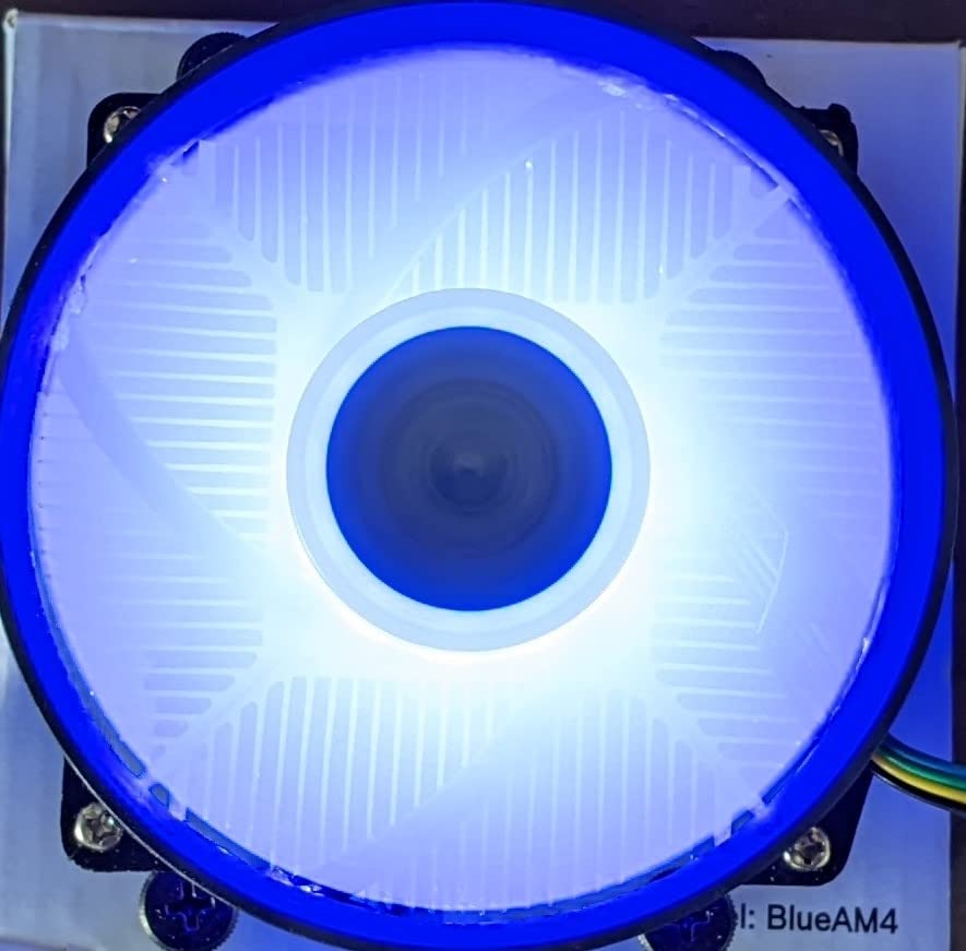 HIGH POWER BlueAM4 Blue LED Light CPU Air Cooler with Aluminum Heatsink & 95mm PWM Cooling Fan for AMD Ryzen 5,7,9 Processor/Socket AM4 / AM5 PC Motherboard