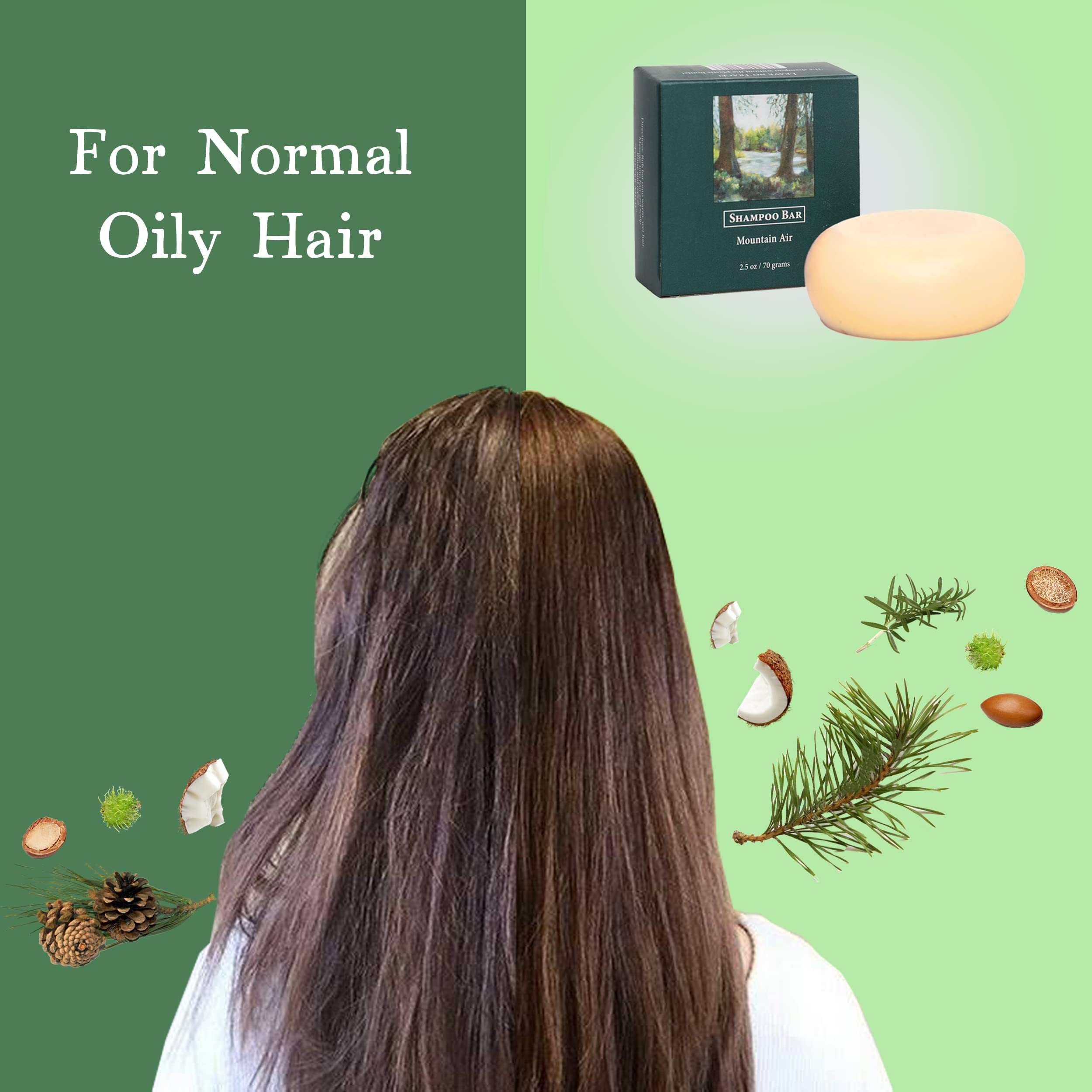 Adirondack Fragrance & Flavor Farm ADK Mountain Air Shampoo Bar for Oily Hair & Sensitive Scalp, Essential Oils, Sulfate-Free Plant-Based Vegan & Eco Friendly Solid Hair Cleanser, 2.5 Oz, 70 grams