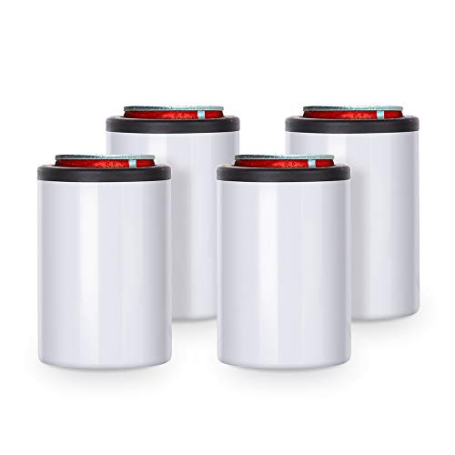 PYD Life 4 Pack 12 OZ Sublimation Blanks Can Insulator White Stainless Steel Can Cooler Beer Holder Sublimation Print
