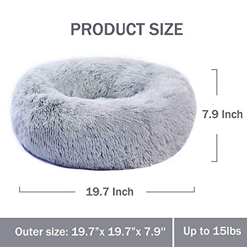 Liaamskin Fluffy Calming Donut Round Dog Bed Shag Lux Plush Cat Bed Self Warming Indoor Sleeping for Small Cat Dog19.7ββX19.7ββ Grey Ombre Clearance