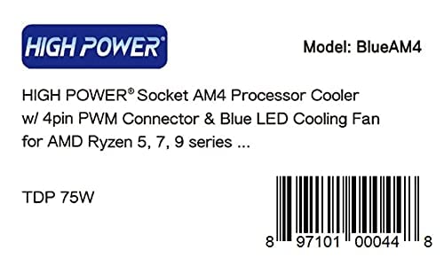 HIGH POWER BlueAM4 Blue LED Light CPU Air Cooler with Aluminum Heatsink & 95mm PWM Cooling Fan for AMD Ryzen 5,7,9 Processor/Socket AM4 / AM5 PC Motherboard