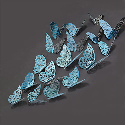 JANESOTO 72 Pcs 3D Butterfly Wall Decor, Blue Butterfly Wall Decals 3 Sizes 3 Styles, Metallic Wall Stickers for Girls Bedroom Nursery Classroom Cake Wedding Party Decoration DIY Gift