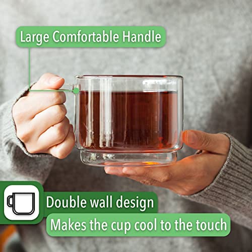 BTaT- Stackable Insulated Coffee Mug, Coffee Glass, Large, Set of 4 (16oz, 500ml), Double Wall Glass Coffee Cups, Tea Cups, Latte Cups, Glass Coffee Mug, Latte Mug, Clear Mugs, Mother's Day Gift