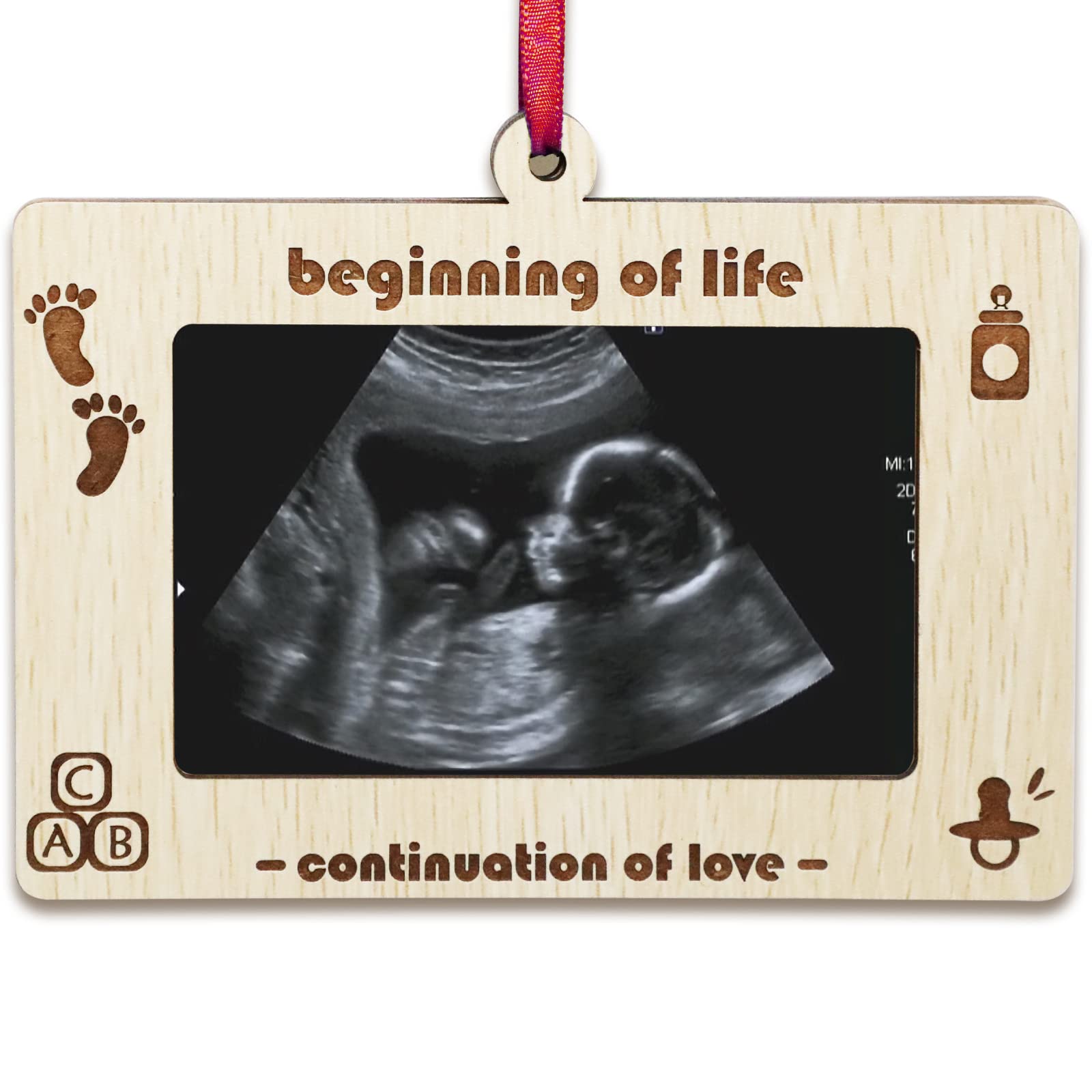 Christmas Souvenir Decorations Wooden Sonogram Picture Frame Charm Ultrasonic Frame Hanging for Friends, Parents and Grandparents Holiday Gifts