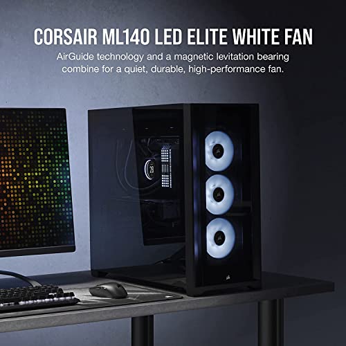 CORSAIR ML140 LED Elite, 140mm Magnetic Levitation White LED Fan with AirGuide, Single Pack, Black