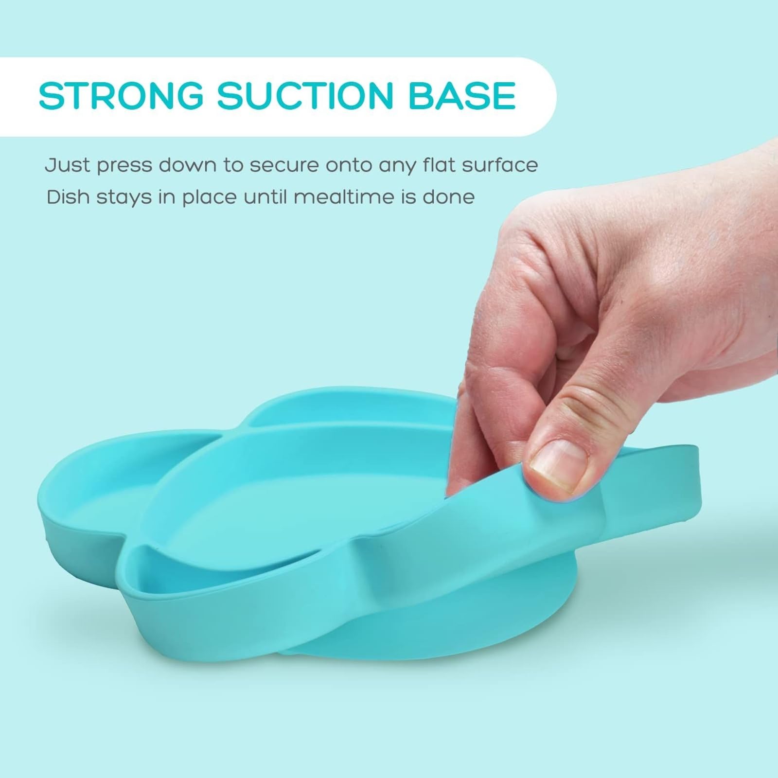 grabease Silicone Suction Plate for Baby & Toddler Self-Feeding, 6-Section Dish With Stay-Put Grip, BPA and Phthalates-Free, Dishwasher and Microwave Safe, Bright Teal