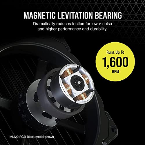 CORSAIR ML140 LED Elite, 140mm Magnetic Levitation White LED Fan with AirGuide, Single Pack, Black