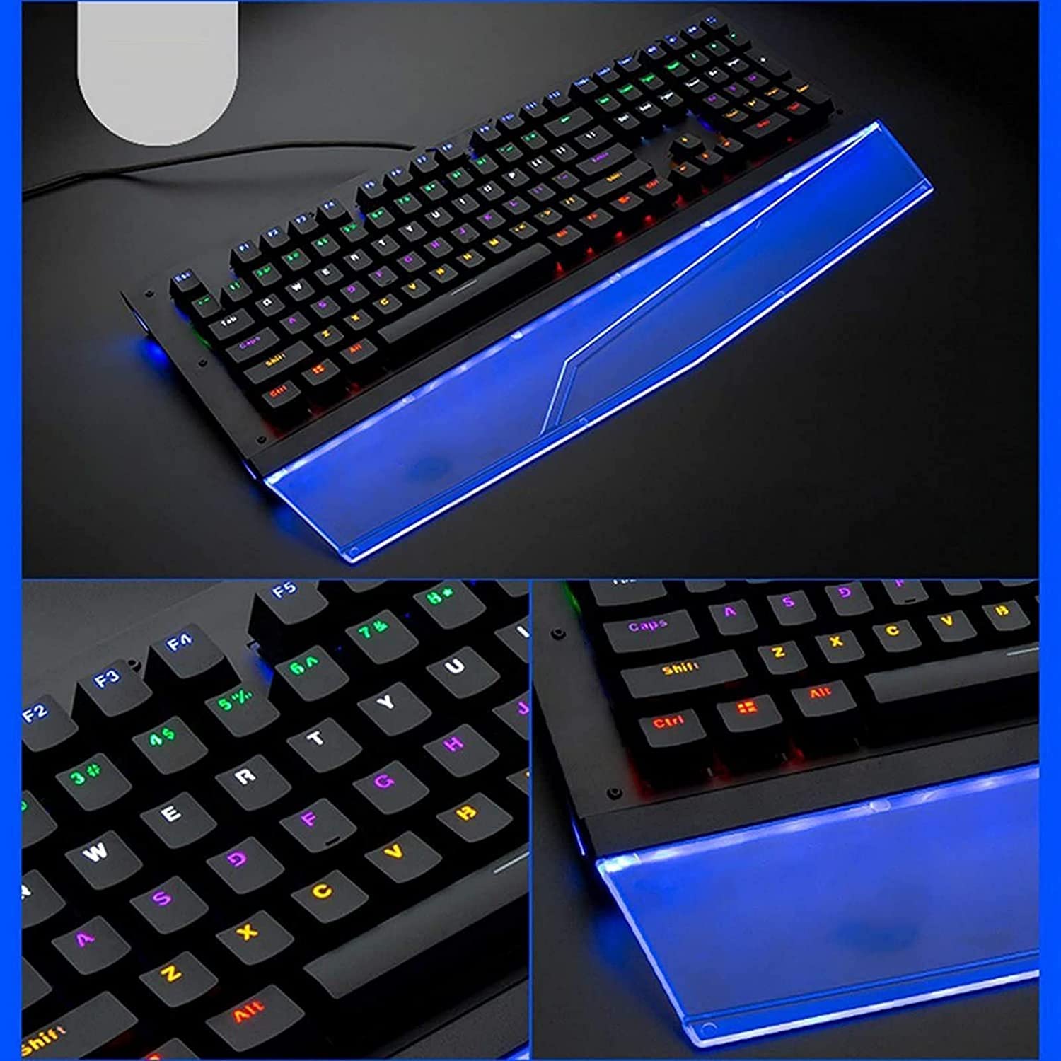 Mechanical Gaming Keyboard LED Backlit Wired Keyboard with Blue Switches for Windows Gaming PC (108 Keys, Black)