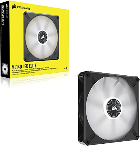 CORSAIR ML140 LED Elite, 140mm Magnetic Levitation White LED Fan with AirGuide, Single Pack, Black
