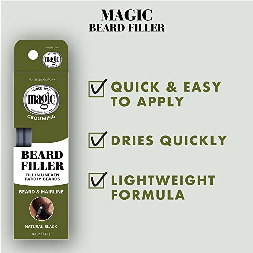 SoftSheen-Carson Magic Grooming Beard Filler Pencil Brush for Men, Waterproof, Fill in Patchy Beard & Cover Greys, Natural Black Shade, Black, 0.05 Fl Oz