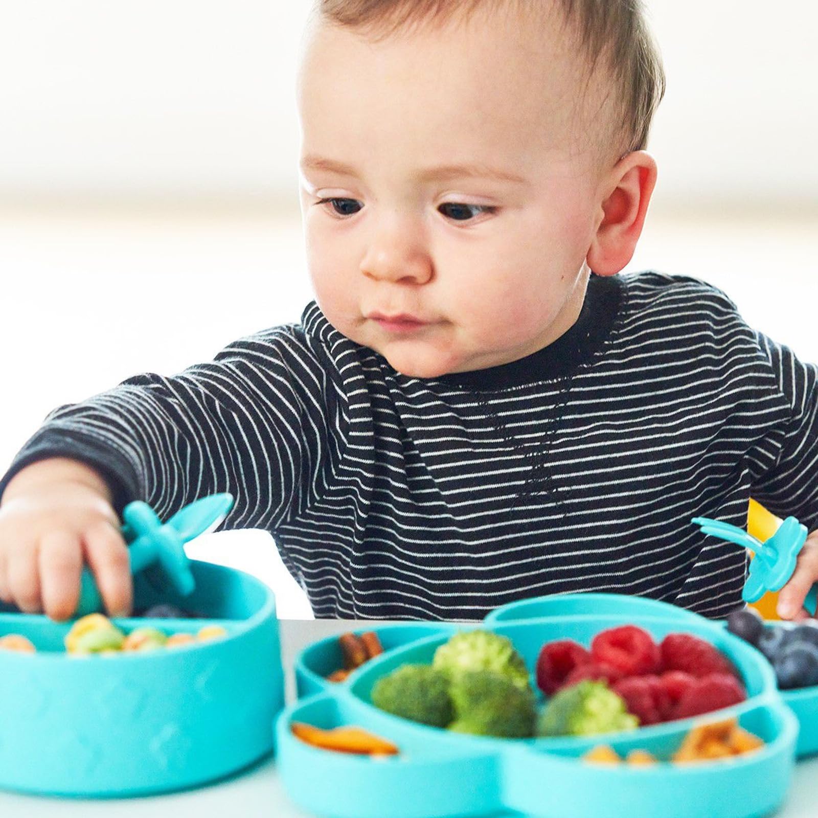 grabease Silicone Suction Plate for Baby & Toddler Self-Feeding, 6-Section Dish With Stay-Put Grip, BPA and Phthalates-Free, Dishwasher and Microwave Safe, Bright Teal
