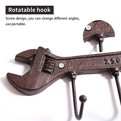 TELENT Retro Hooks Cast Iron Wrench Spanner Shape Hooks Key Rack Holder, Decorative Bedroom Bathroom Kitchen Laundry Room Tool Holder Coat Hat Hooks Rack Hanger (Cast Iron Wrench Hook-Ancient Copper)