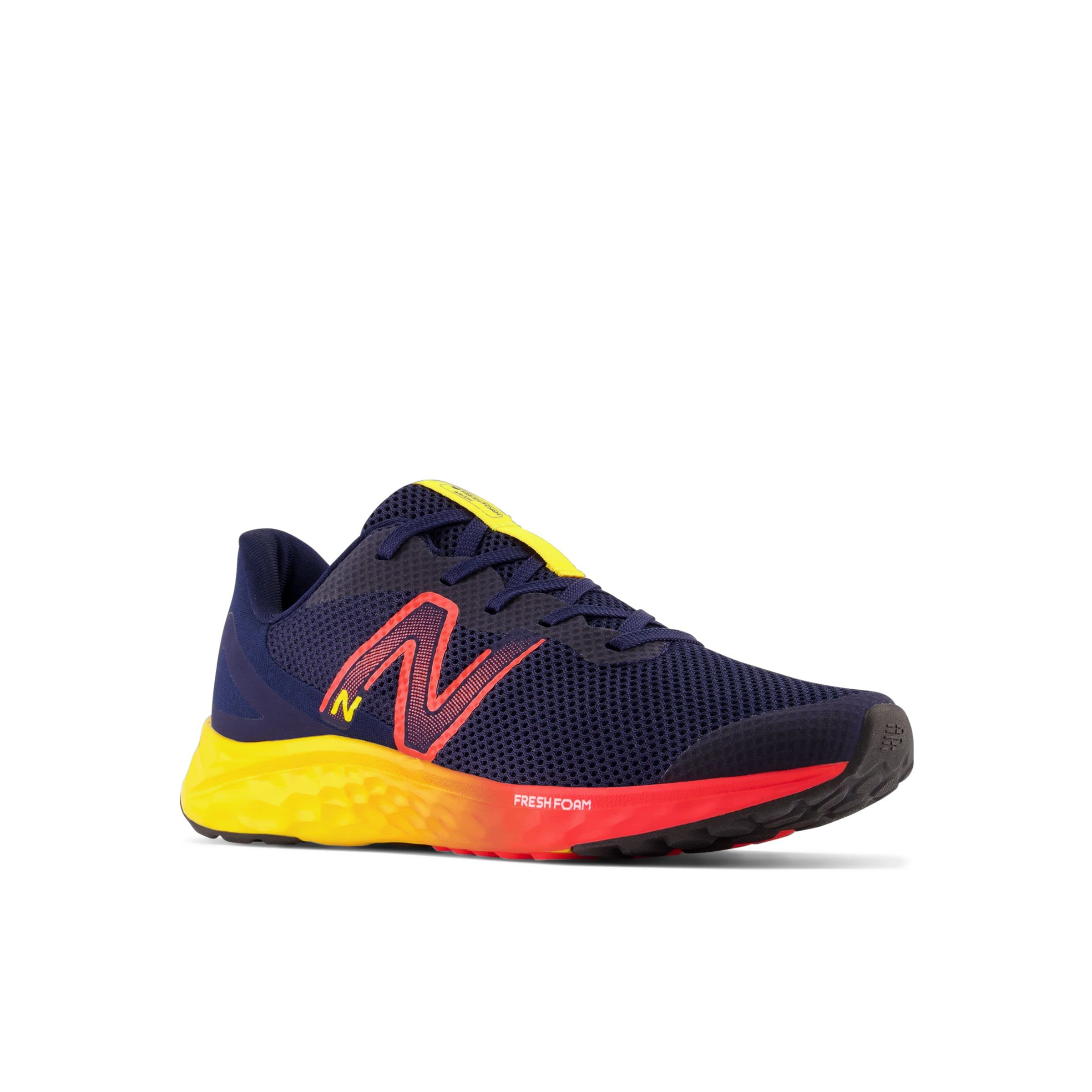 New Balance Boy's Fresh Foam Arishi V4 Hook and Loop Running Shoe, Team Navy/Electric Red/Egg Yolk, 2 Little Kid