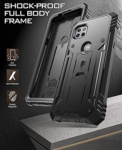 Poetic Revolution Series Case for Motorola Moto One 5G Ace (2021), Full-Body Rugged Dual-Layer Shockproof Protective Cover with Kickstand and Built-in-Screen Protector, Black