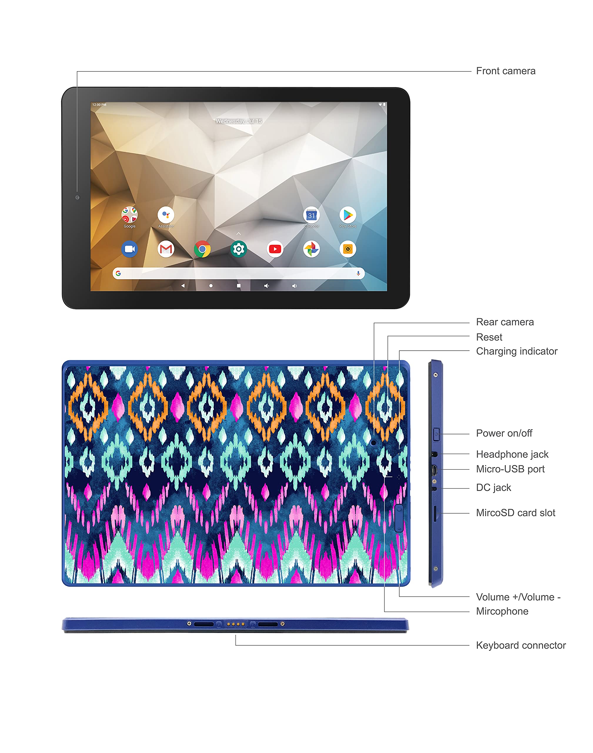 RCA 10 Inch 2GB RAM 32GB Storage Quad-Core IPS HD Touchscreen WiFi Bluetooth with Detachable Keyboard Android 10 Tablet Bundle w/32GB SD Card (Ikat)