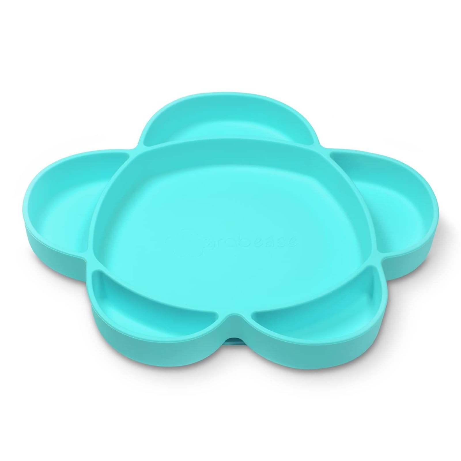 grabease Silicone Suction Plate for Baby & Toddler Self-Feeding, 6-Section Dish With Stay-Put Grip, BPA and Phthalates-Free, Dishwasher and Microwave Safe, Bright Teal