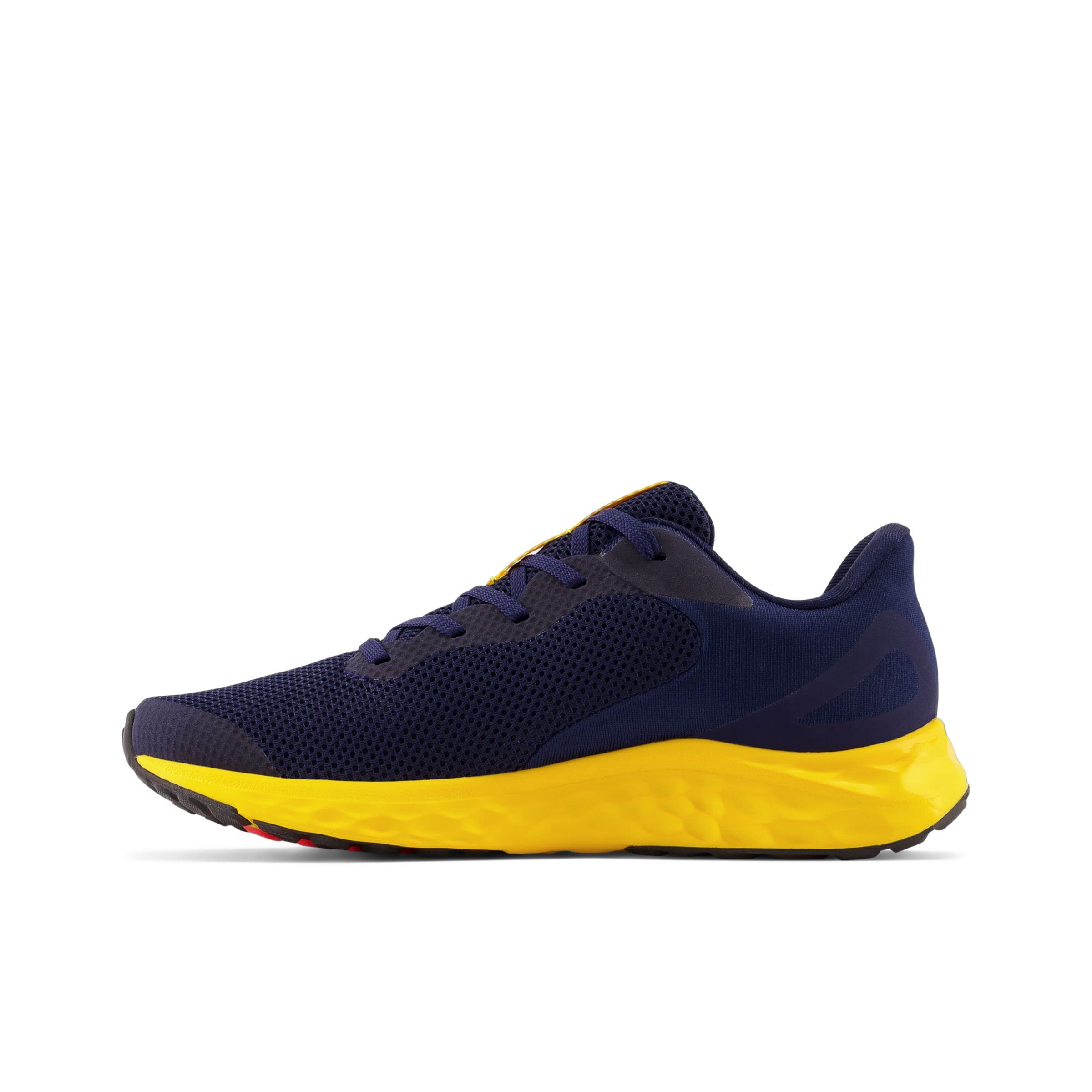 New Balance Boy's Fresh Foam Arishi V4 Hook and Loop Running Shoe, Team Navy/Electric Red/Egg Yolk, 2 Little Kid