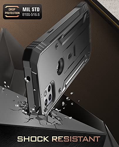 Poetic Revolution Series Case for Motorola Moto One 5G Ace (2021), Full-Body Rugged Dual-Layer Shockproof Protective Cover with Kickstand and Built-in-Screen Protector, Black