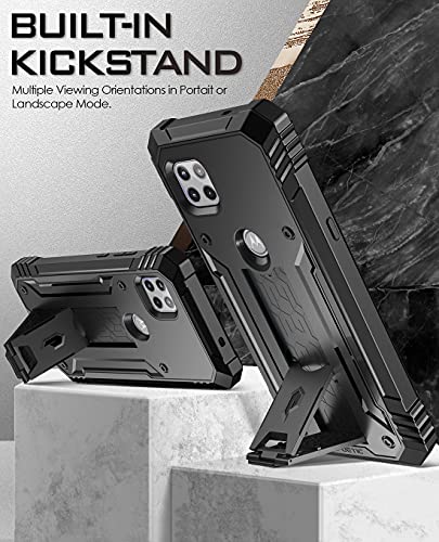 Poetic Revolution Series Case for Motorola Moto One 5G Ace (2021), Full-Body Rugged Dual-Layer Shockproof Protective Cover with Kickstand and Built-in-Screen Protector, Black