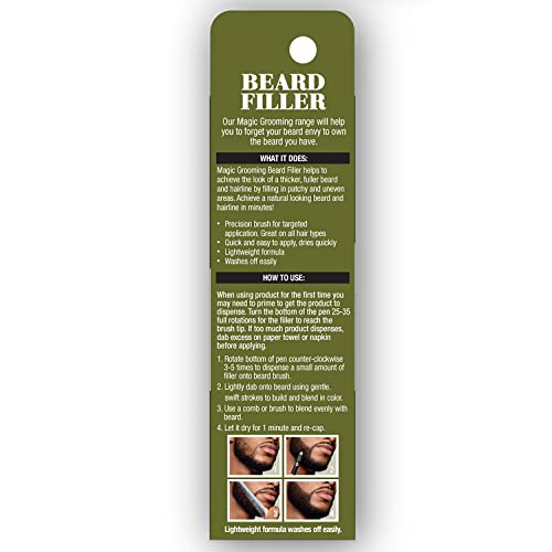 SoftSheen-Carson Magic Grooming Beard Filler Pencil Brush for Men, Waterproof, Fill in Patchy Beard & Cover Greys, Natural Black Shade, Black, 0.05 Fl Oz