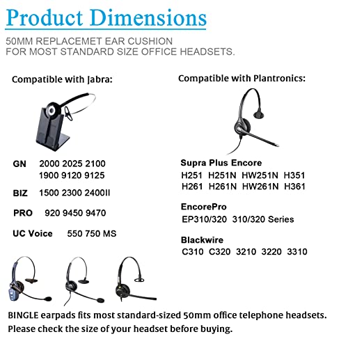 Bingle Replacement Earpads Leatherette Spare Ear Cushions Compatible with Plantronics Supra Plus Encore and H251 H251N H261 H261N H351 H351N H361 H361N Office Telephone Headsets (4 Pack)(BEC-LTH4)