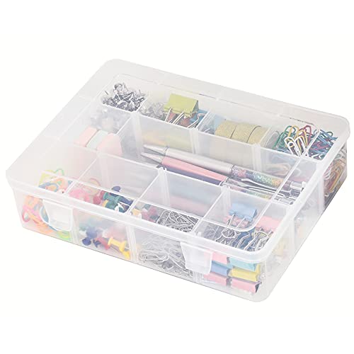 iBune 12 Grids Plastic Compartment Container, Bead Storage Organizer Box Case with Adjustable Removable Dividers for Jewelry Craft Tackles Tools, Size 8.8 x 7.1 x 2.3 in, White