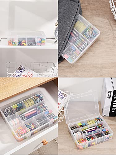 iBune 12 Grids Plastic Compartment Container, Bead Storage Organizer Box Case with Adjustable Removable Dividers for Jewelry Craft Tackles Tools, Size 8.8 x 7.1 x 2.3 in, White