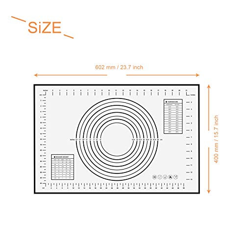 KUFUNG Silicone Baking Mats Non-Slip Pastry Mat Countertop Protector Fondant Mat for Rolling Dough Pie Crust Pizza and Cookies (24 x 16 Inch, Black)