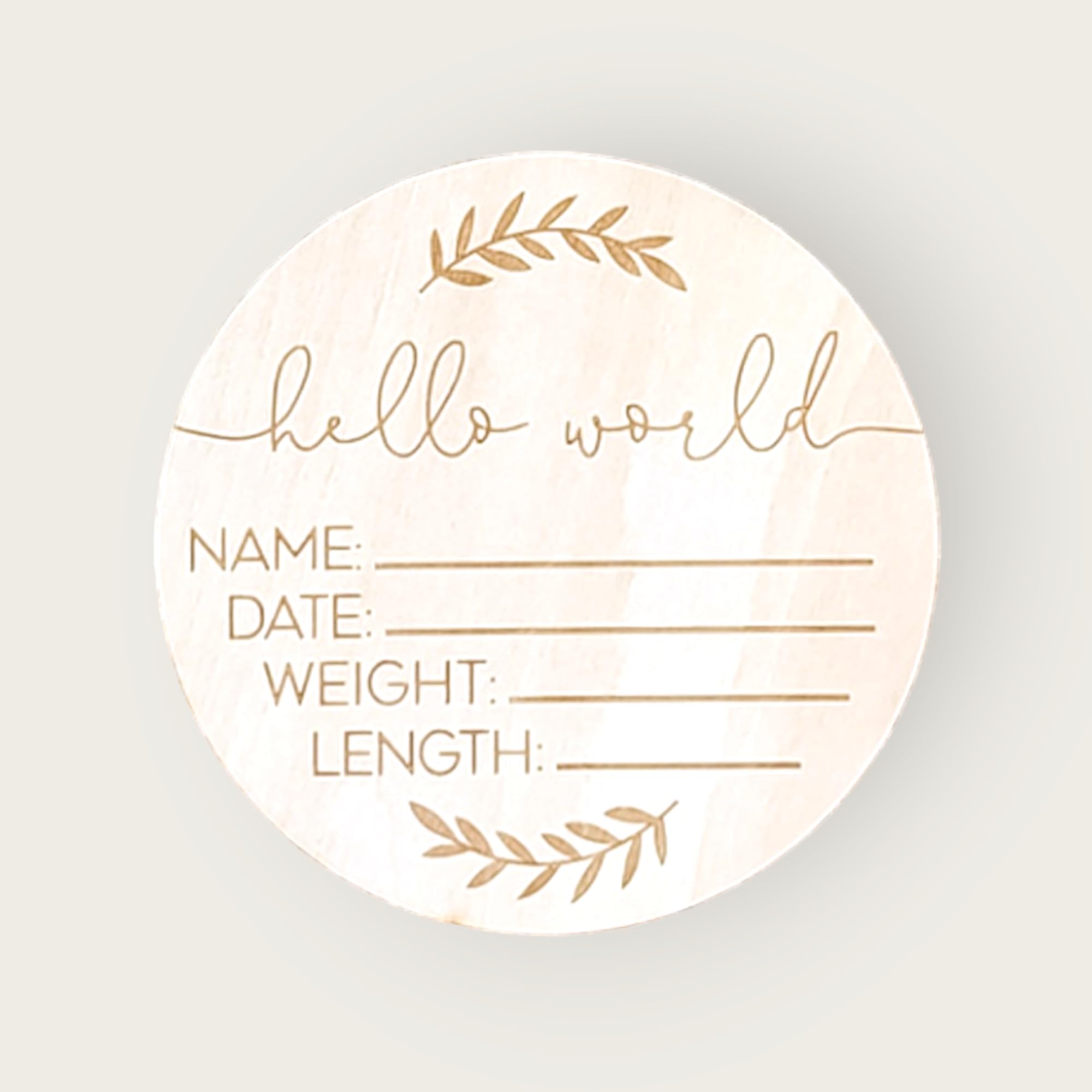 AMOS and SAWYER Hello World Leaf Wooden Birth Announcement Sign, Newborn Photo Prop Party Decoration