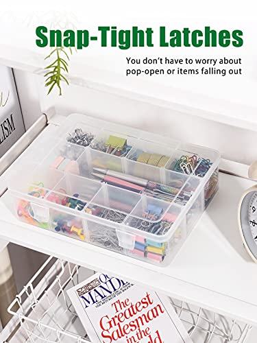 iBune 12 Grids Plastic Compartment Container, Bead Storage Organizer Box Case with Adjustable Removable Dividers for Jewelry Craft Tackles Tools, Size 8.8 x 7.1 x 2.3 in, White