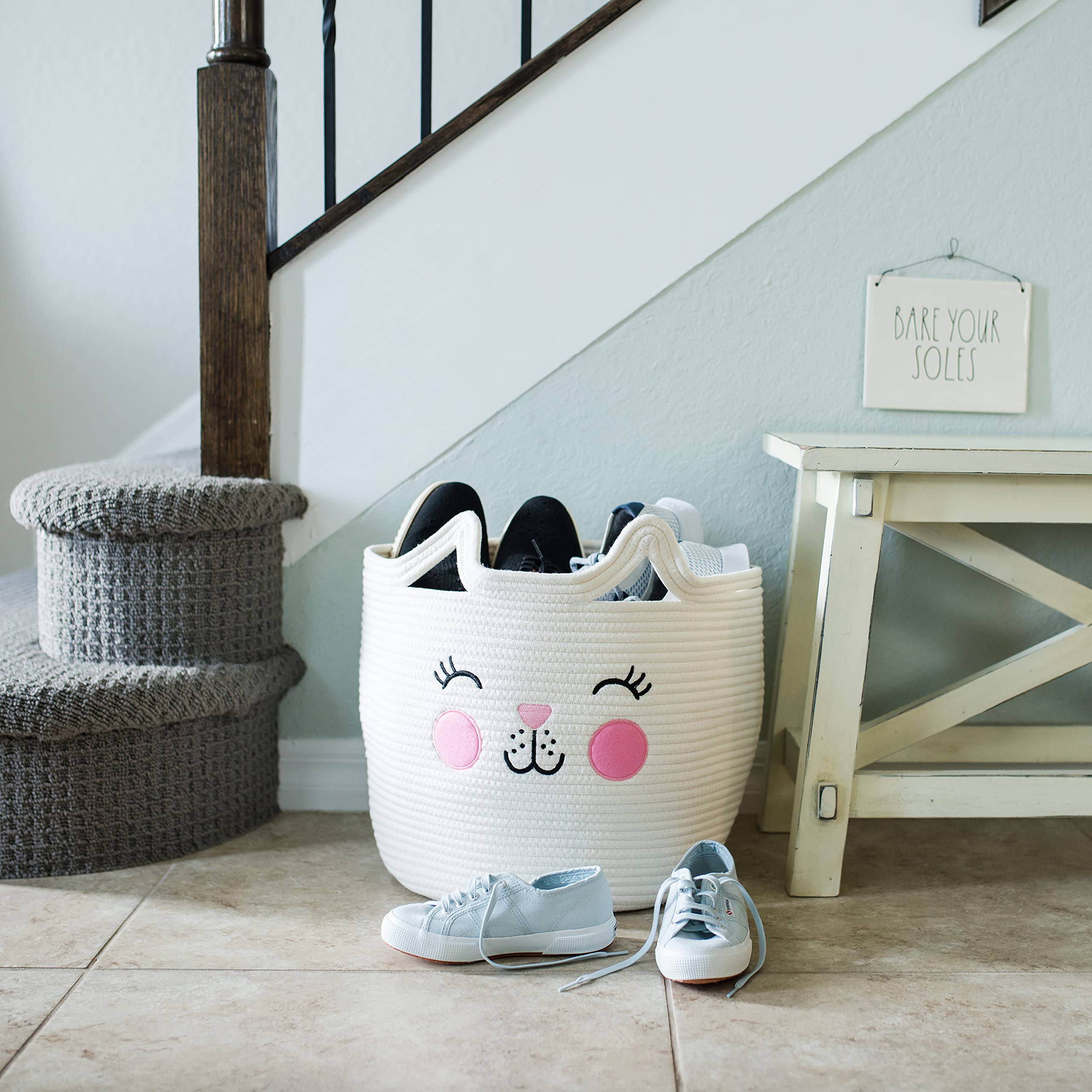 Cat Basket Clothes & Toy Organizer, Cat Toy Basket for Cat Decor, Baby Hamper, Laundry & Blanket Basket Storage for Cat Lovers – Cute Baskets for Gifts