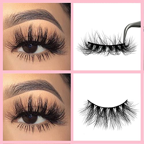 Fluffy Lashes Mikiwi Faux Mink Eyelashes, 9D Volume Fluffy Eyelashes, Faux Mink Lashes Wispy EyeLashes, Reusable Long 22mm lash Pack