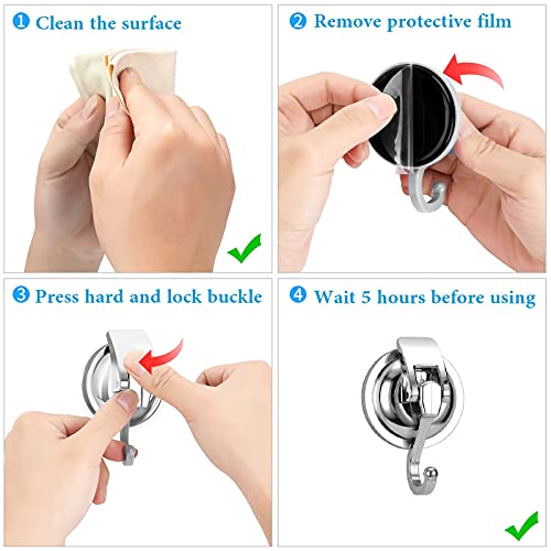 TESOT Suction Cup Hooks, Shower Hooks, Upgraded Suction Cups for Glass Chorme Silver, 2 Pack
