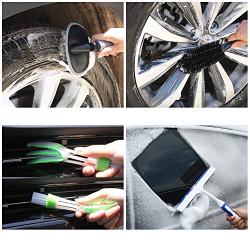 AUTODECO 22Pcs Car Wash Cleaning Tools Kit Car Detailing Set with Black Canvas Bag Collapsible Bucket Wash Mitt Sponge Towels Tire Brush Window Scraper Duster Complete Interior Car Care Kit