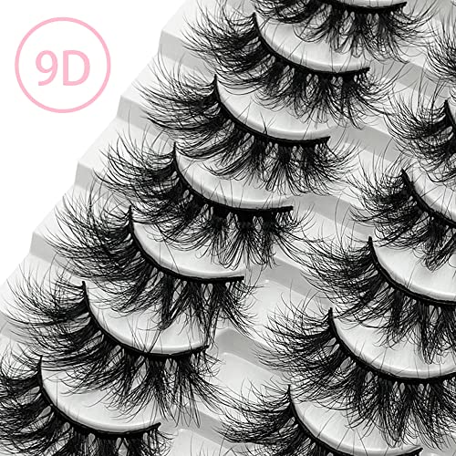 Fluffy Lashes Mikiwi Faux Mink Eyelashes, 9D Volume Fluffy Eyelashes, Faux Mink Lashes Wispy EyeLashes, Reusable Long 22mm lash Pack