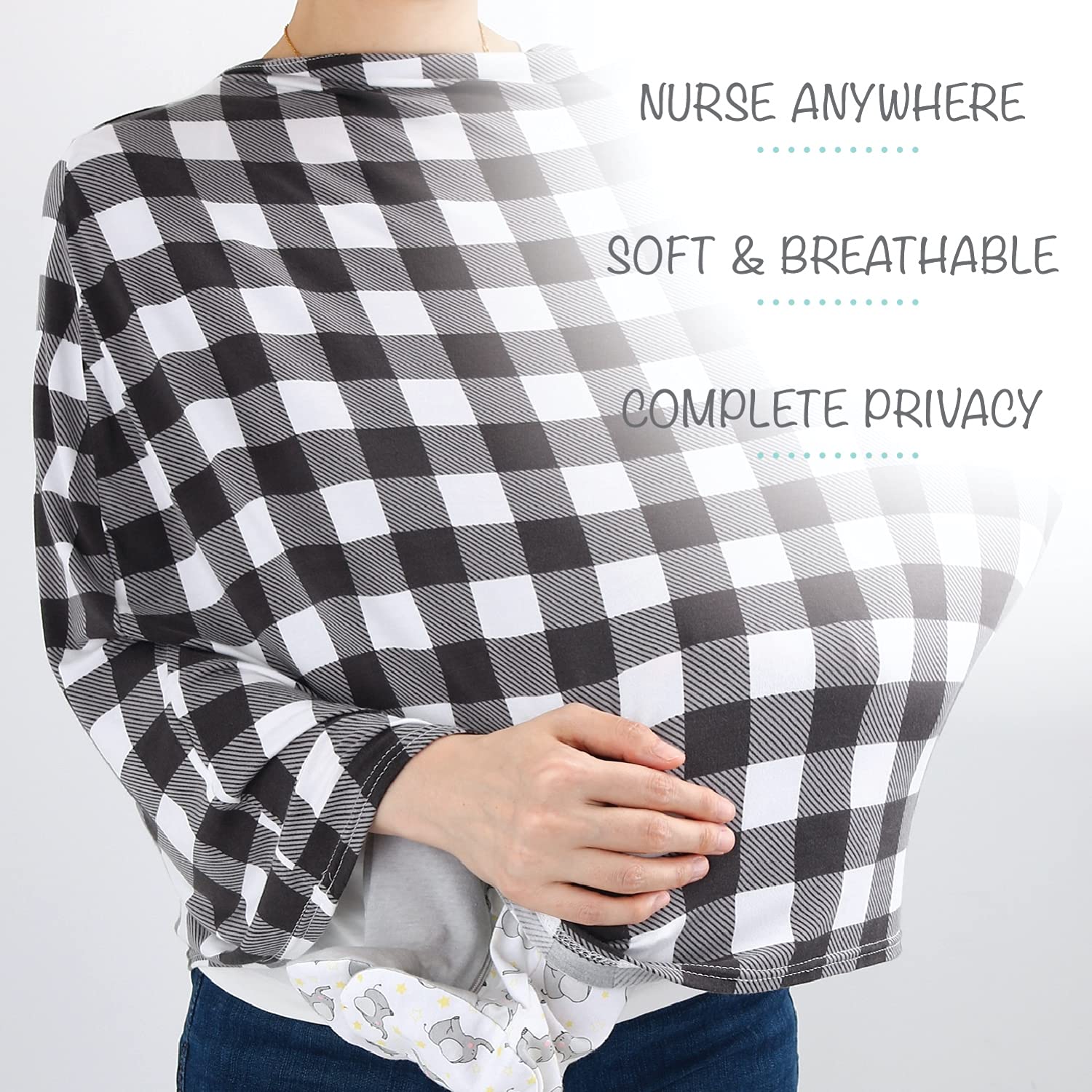 The Peanutshell 6 in 1 Multi Use Nursing Cover | Buffalo Check | Cover for Nursing, Car Seat, High Chair, Shopping Cart, Blanket, Breastfeeding Scarf…