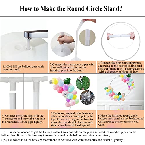 Elecrainbow 67 Inches Height Round Circle Balloon Arch Frame Stand Kit for Party Decorations, Balloon Column Base, Pole, Balloon Clip Rings, Balloon Tie Tool, Strip & 5 Packs of Accessories Included