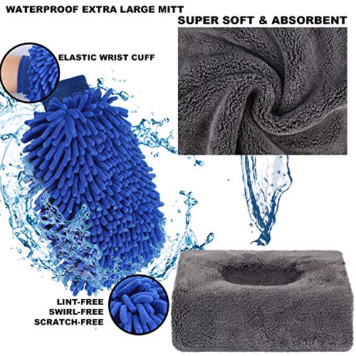 AUTODECO 22Pcs Car Wash Cleaning Tools Kit Car Detailing Set with Black Canvas Bag Collapsible Bucket Wash Mitt Sponge Towels Tire Brush Window Scraper Duster Complete Interior Car Care Kit