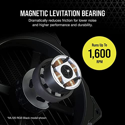 CORSAIR ML140 LED Elite, 140mm Magnetic Levitation Red LED Fan with AirGuide, Single Pack, Black
