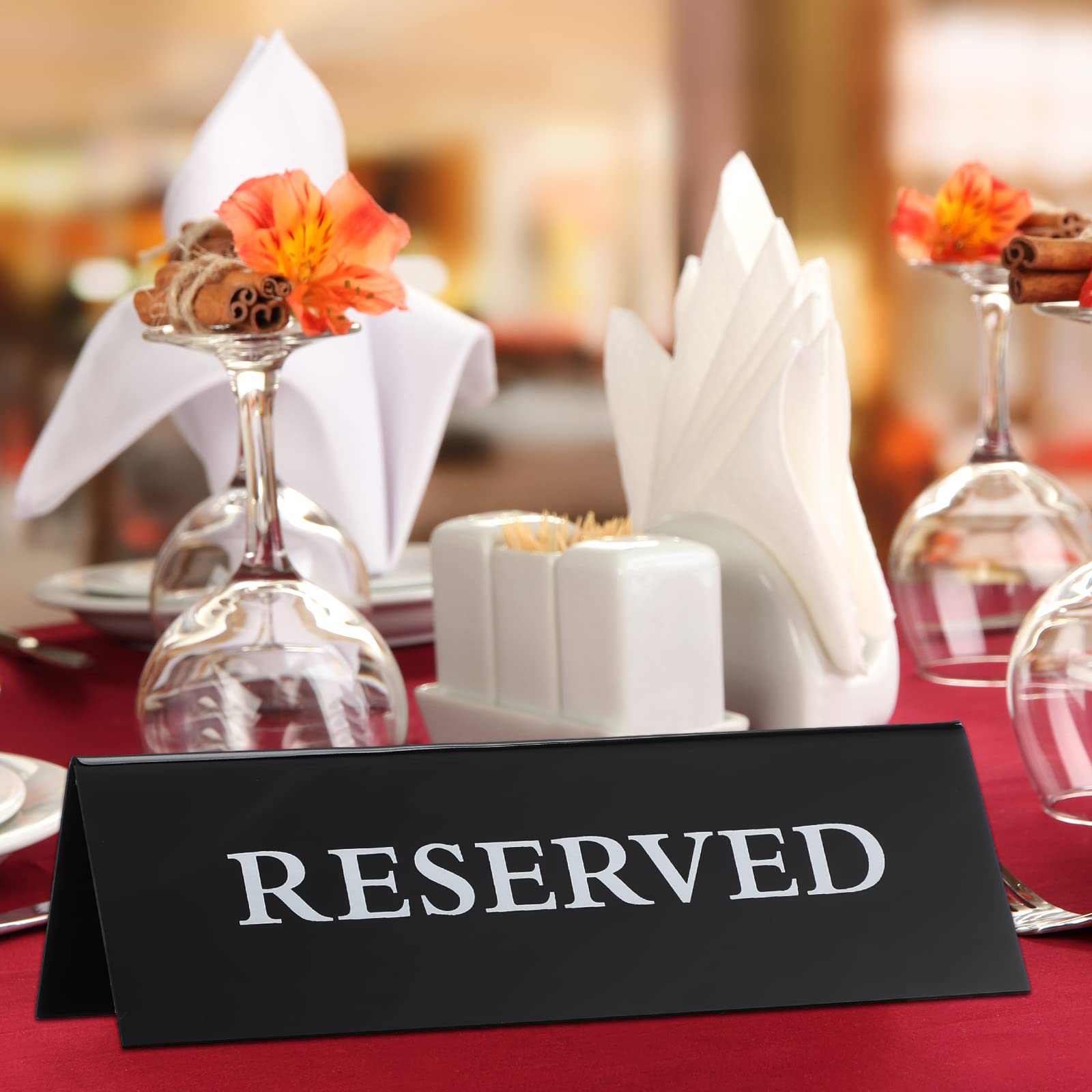6 Pieces Plastic Reserved Table Sign Table Tent Wedding Guest Reservation Seat Sign for Restaurant Wedding Chairs(7.9 x 2.7 Inches,White Words Black Background)