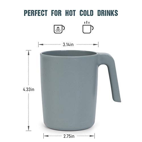 shopwithgreen 15 oz Wheat Straw Cup with Handles, Unbreakable Drinking Glasses Stackable | Reusable Water Tumbler, Mug Set for Coffee, Wine, Camping, BPA-Free | Dishwasher & Microwave Safe