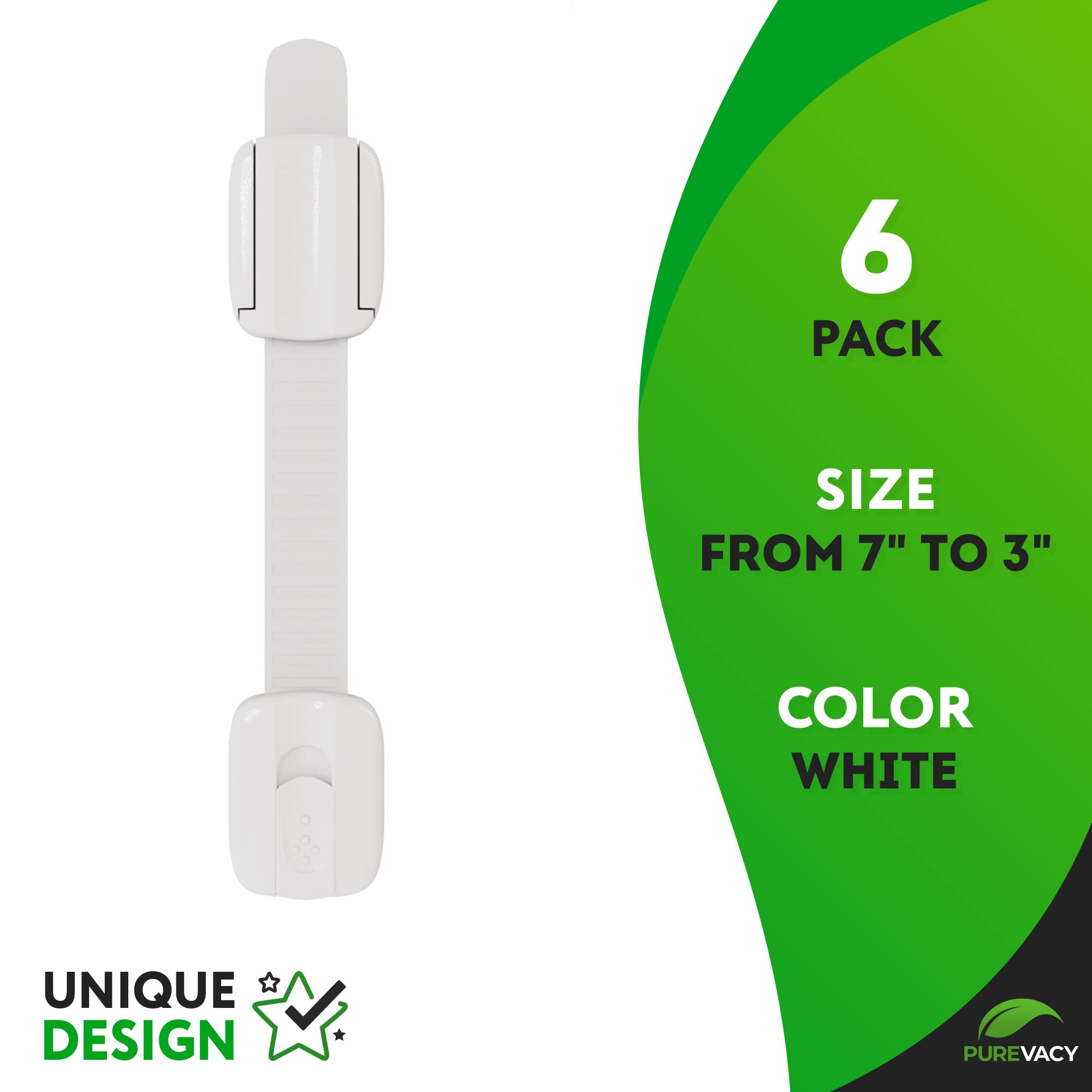 PUREVACY 6 Pack Child Safety Strap Locks. Child Locks for Cabinets No Drilling. Sticky Child Safety Drawer Locks Baby Proofing. Refrigerator Strap Lock for Kitchen