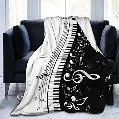 Piano Music Notes Black and White Soft Throw Blanket All Season Microplush Warm Blankets Lightweight Tufted Fuzzy Flannel Fleece Throws Blanket for Bed Sofa Couch 50"x40"